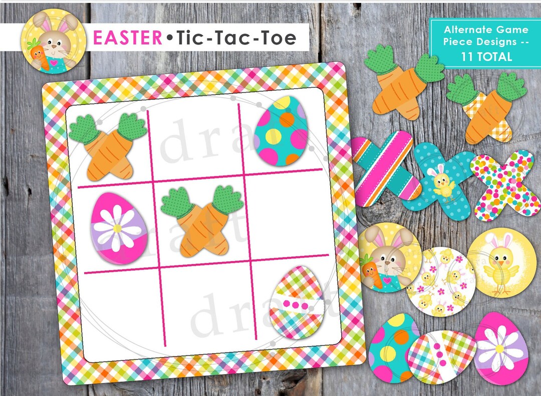 Easter TIC TAC TOE Design • X's, O's, Carrots and Eggs Pieces • Basket ...