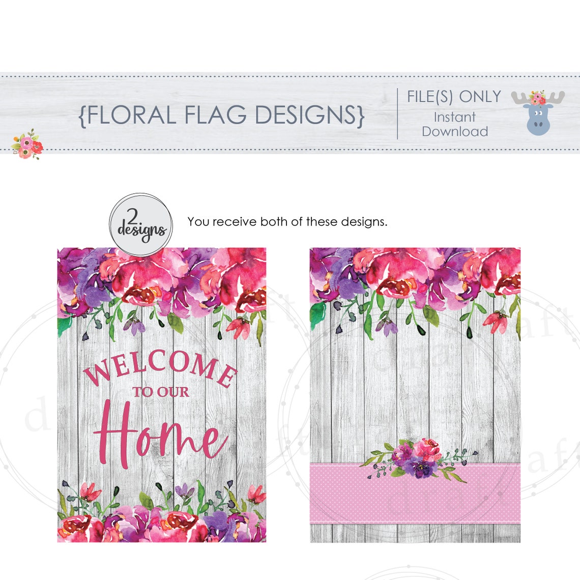 Welcome & Blank Floral Flag Designs 2 Design Rustic | Etsy