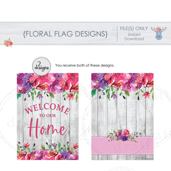 Welcome & Blank Floral Flag Designs 2 Design Rustic | Etsy