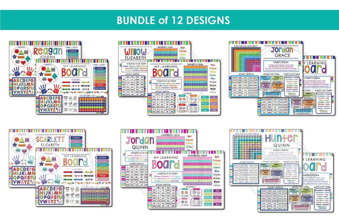 LEARNING BOARD BUNDLE of 12 Designs • Dry Erase Boards • Multiplication ...