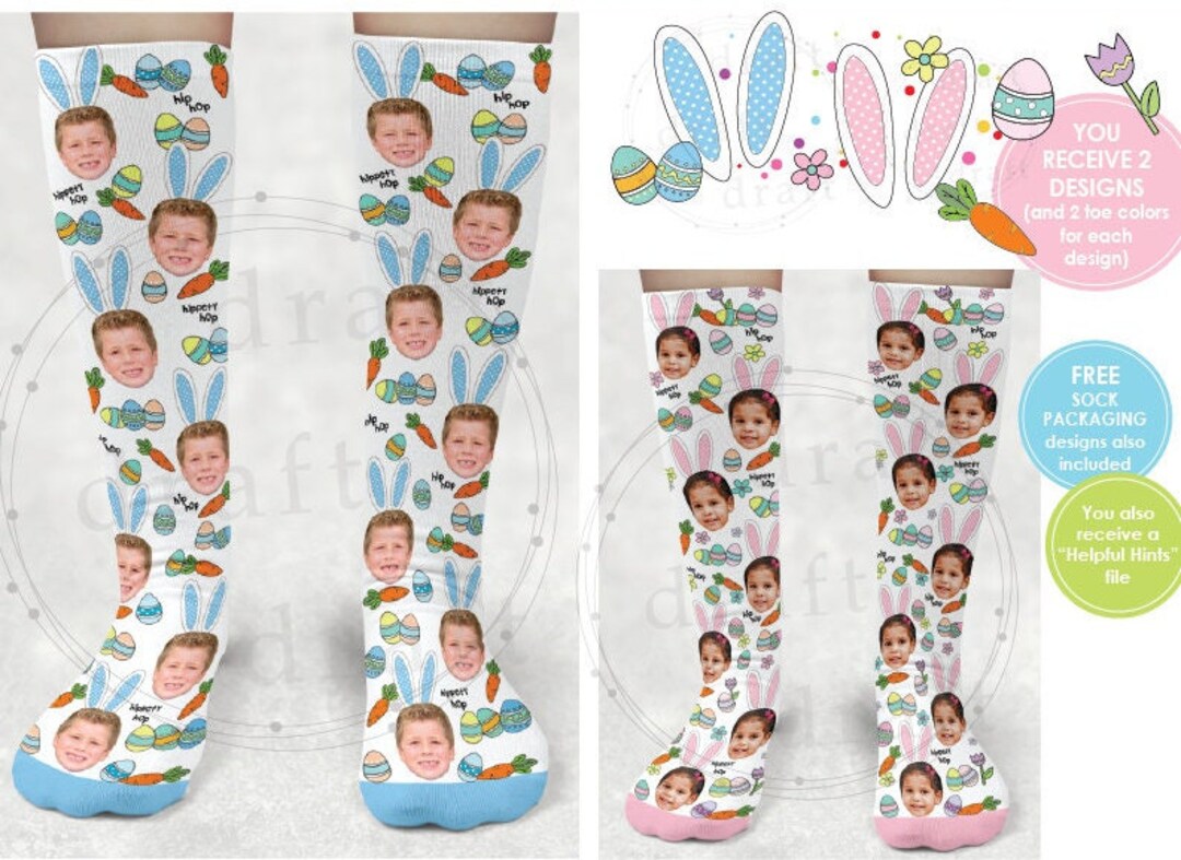 ADD A FACE Easter Sock Designs • Personalize Bunny Ears W/ Photo • Cute ...