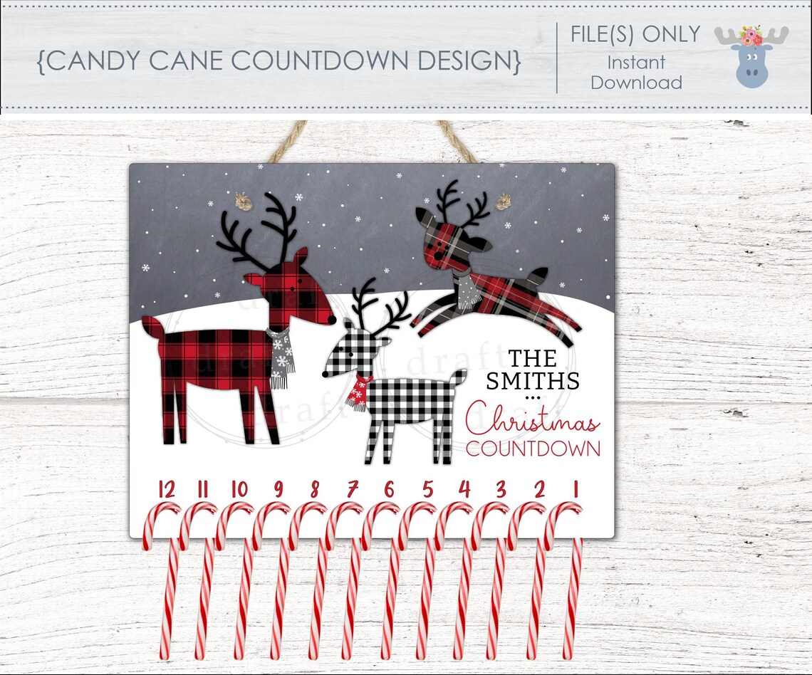 12-DAY Reindeer CANDY CANE Countdown Christmas Design • 8.5x11-friendly ...