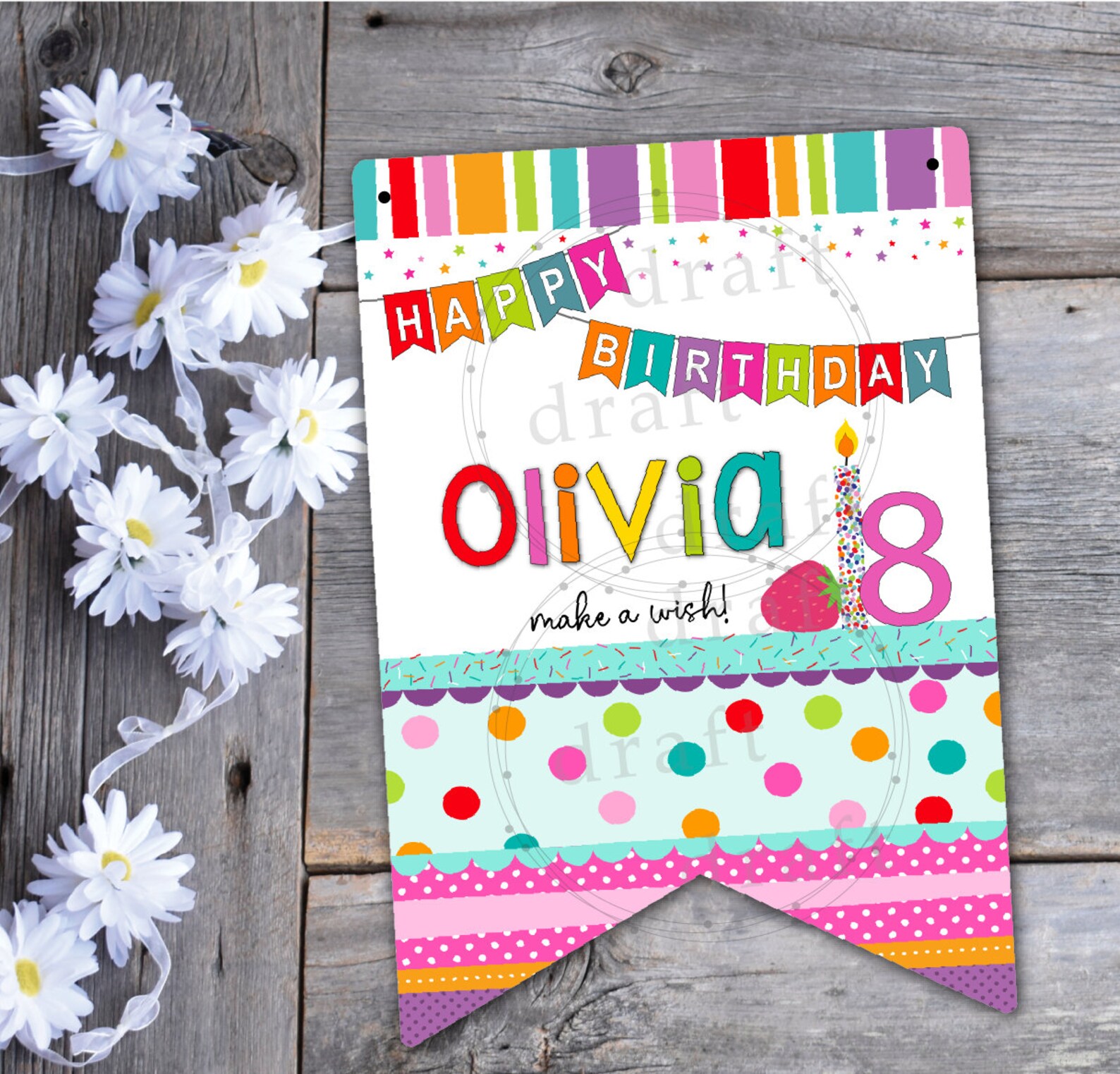 BIRTHDAY BUNTING Design • Door Hanger • Bright & Fun Birthday Cake ...