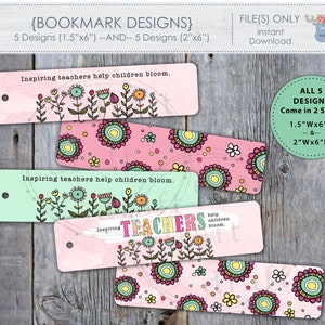 5 TEACHERS Bookmark Designs • Floral - Help Students Bloom • Includes 2 ...