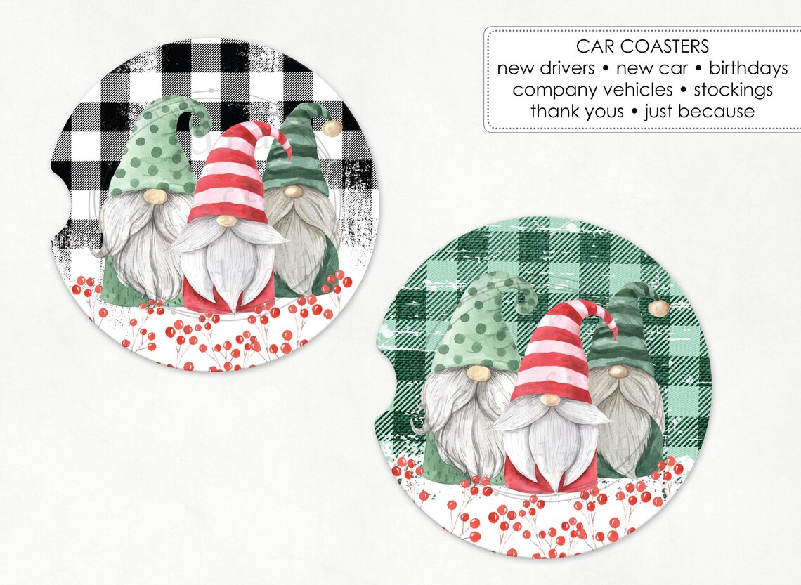 CHRISTMAS GNOME ==> 2 Car Coaster Design • Keychains, Car Coasters ...