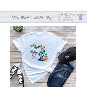 Michigan the Mitten Designs the State of Michigan Aqua Leopard Floral ...