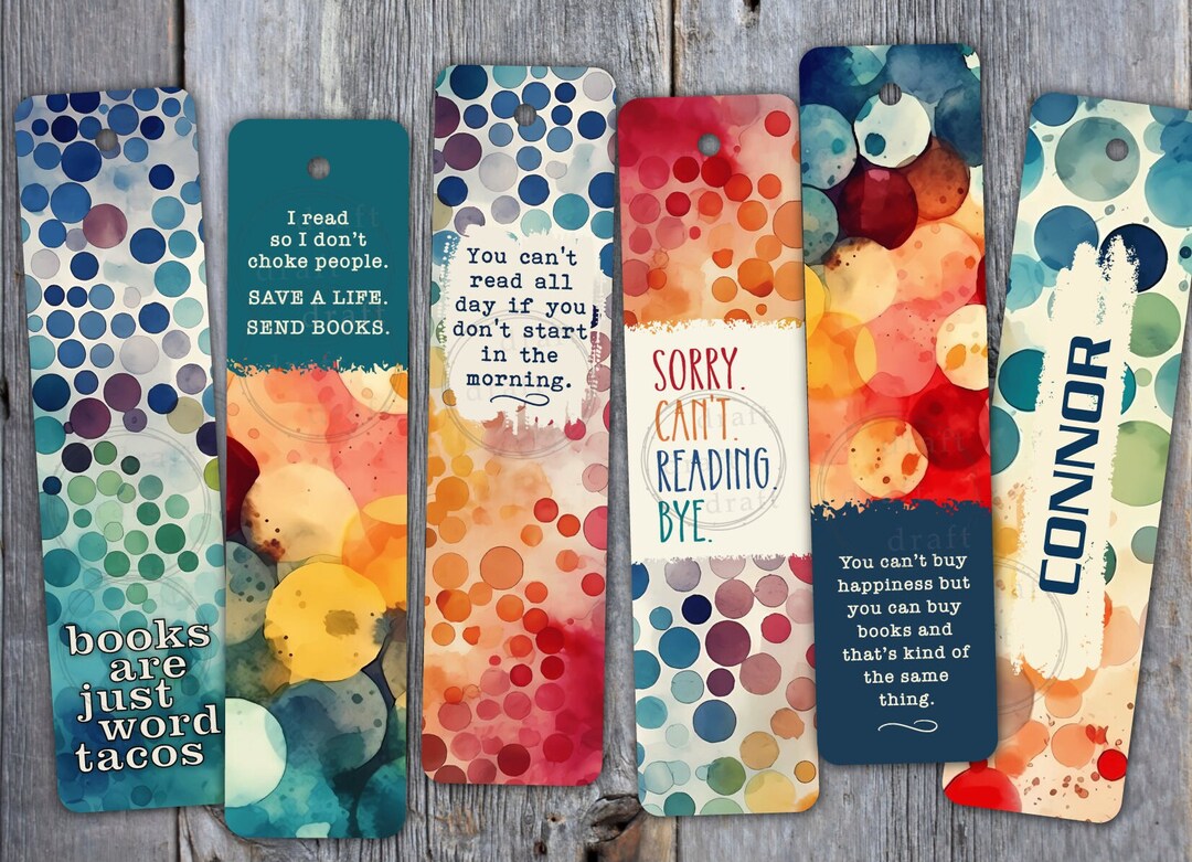 6 FUNNY Bookmark Designs • Ink Polka Dots • Assorted Snarky • Includes ...