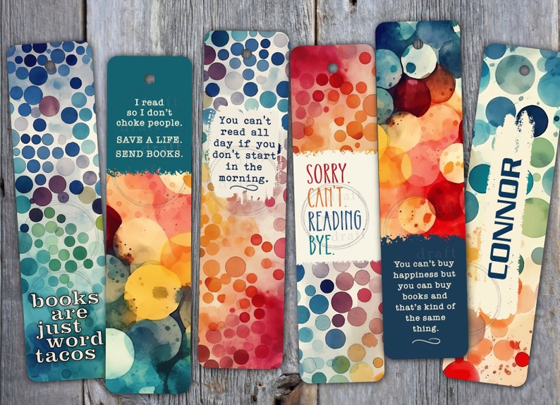 6 FUNNY Bookmark Designs • Ink Polka Dots • Assorted Snarky • 2 Sizes ...