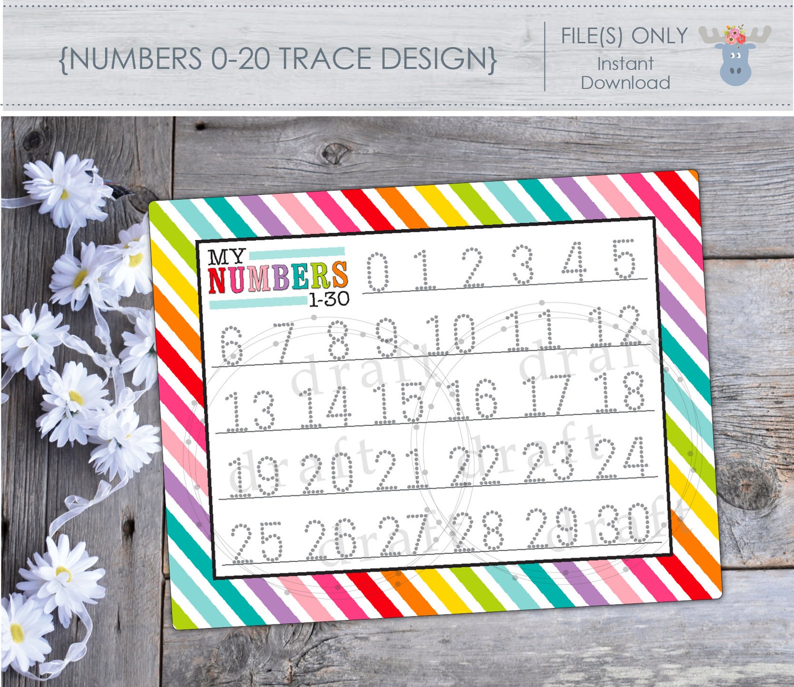 NUMBER TRACE • Numbers 0-30 Practice Board ==> Whimsy • Dry Erase ...