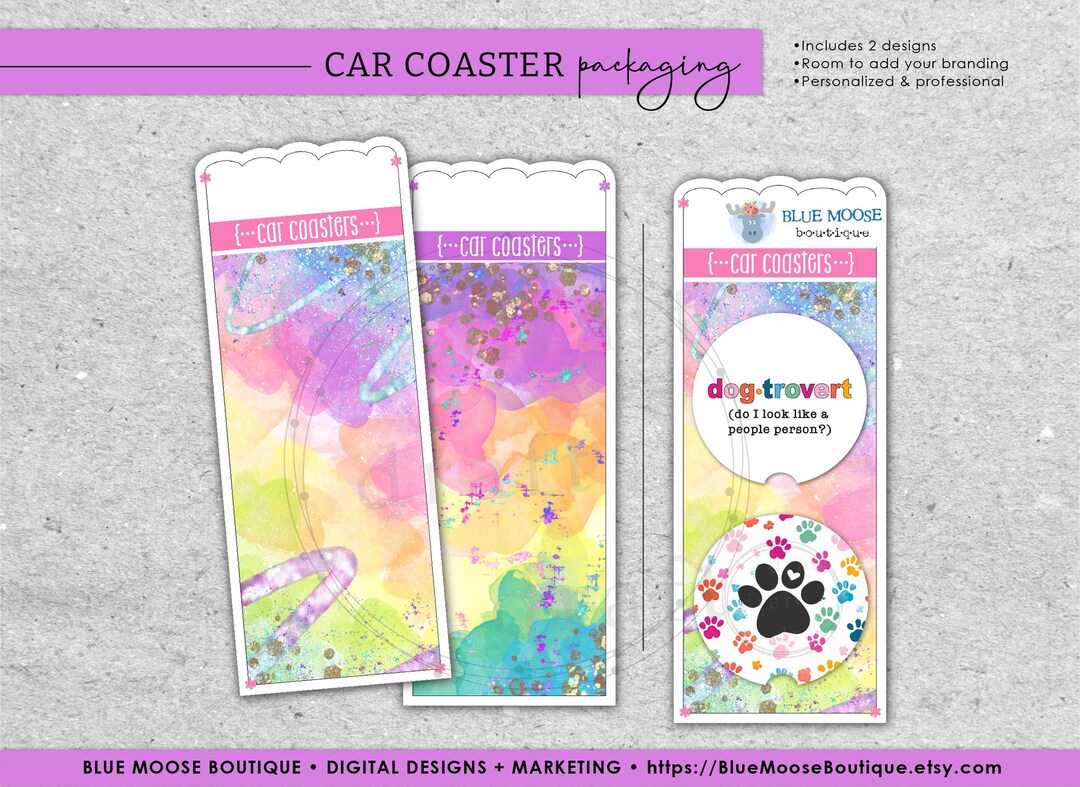 Rainbow CAR COASTER PACKAGING Design Scalloped Top Edge Doubles Color ...