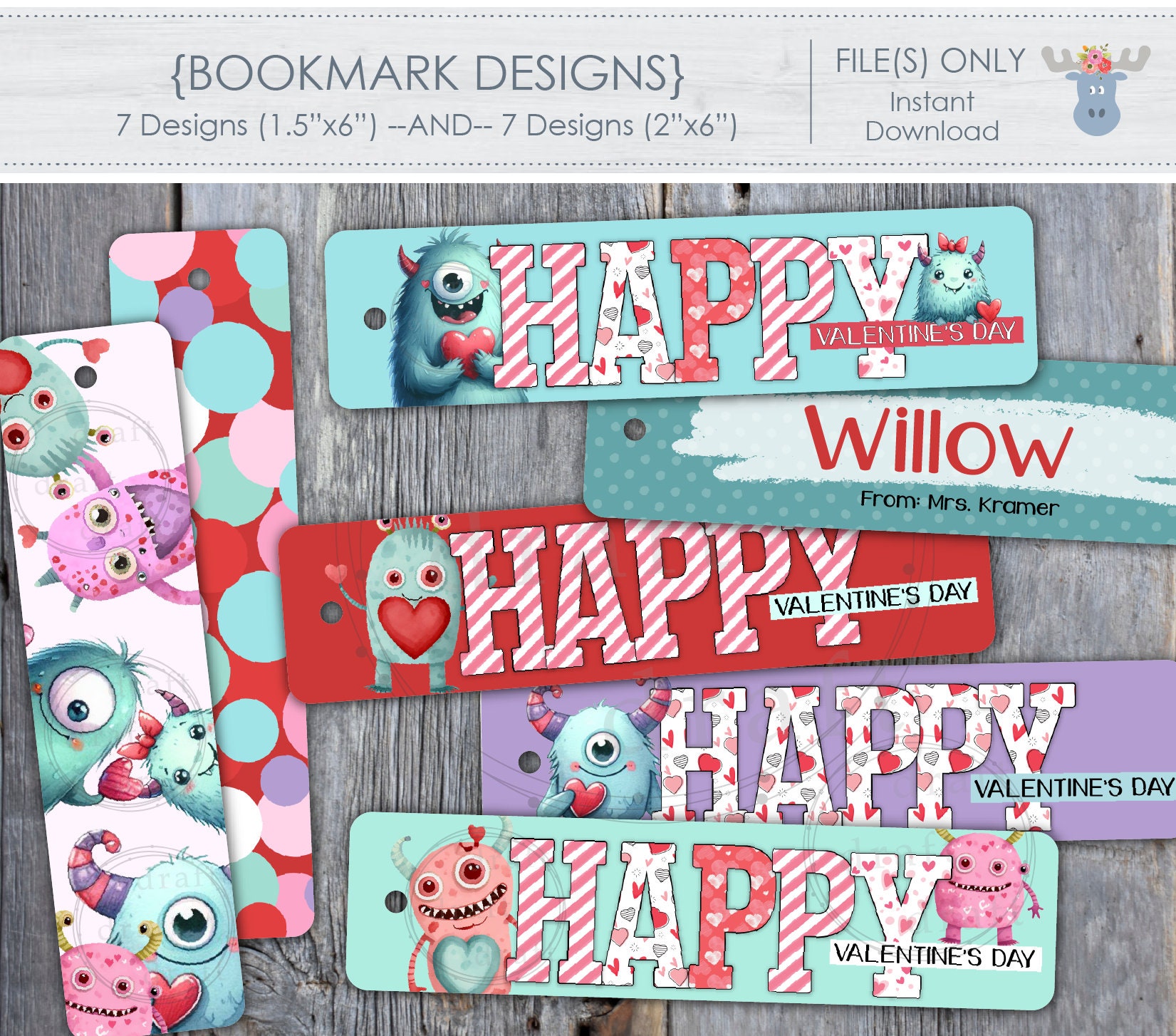 7 VALENTINE'S DAY Bookmark Designs • Heart Monsters • Room to ...