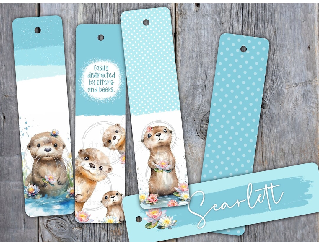 5 OTTER Bookmark Designs • Book Lover • Floral • Includes 2 Sizes for ...