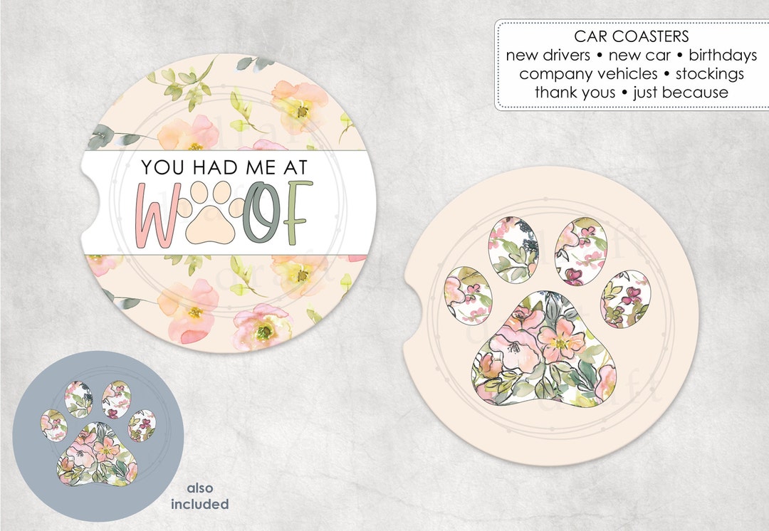 WOOF Dog Lover Designs 3 Versatile Designs Keychains, Car Coasters ...