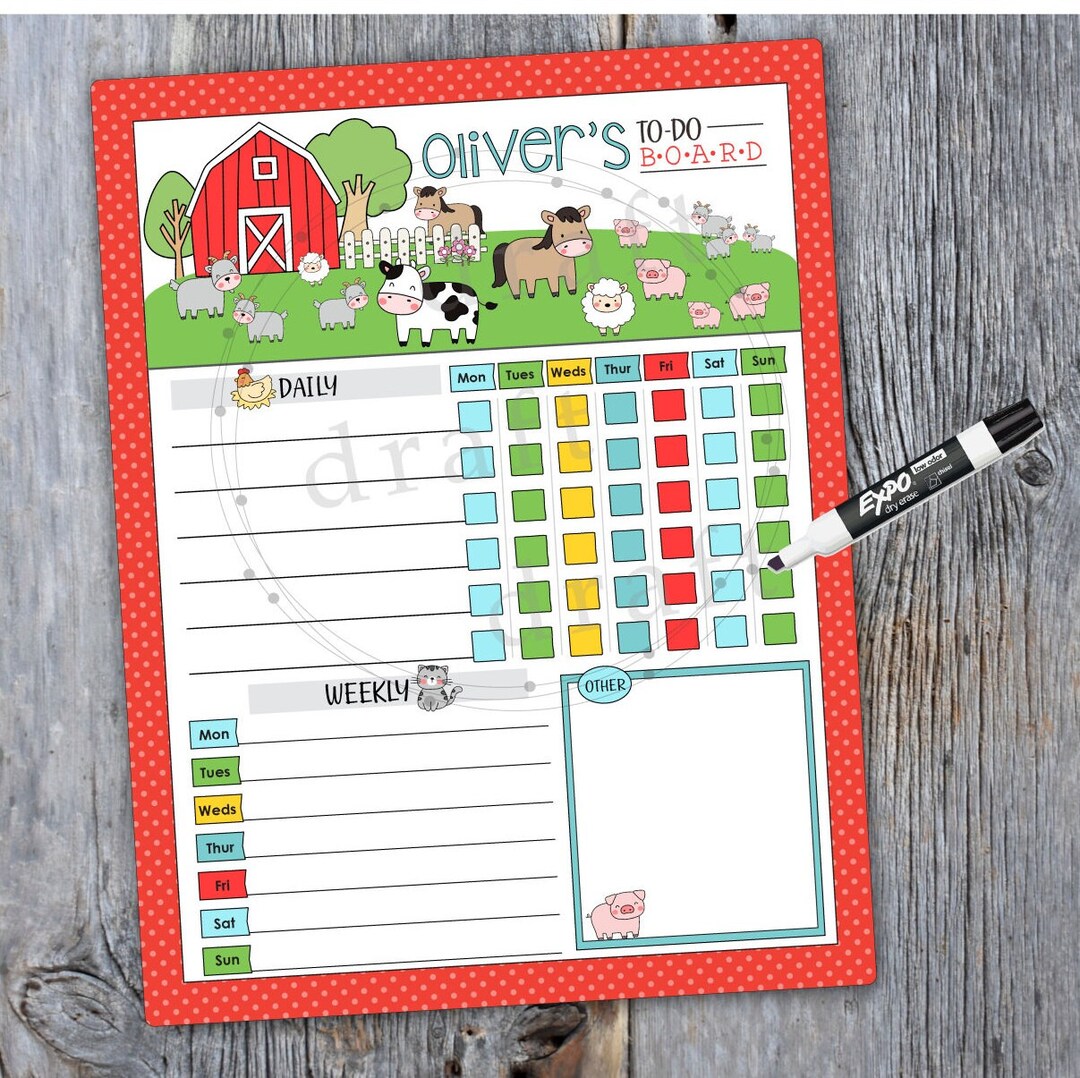 Farm TO-DO / CHORE Board • Personalized Summer Dry Erase Boards • Add ...