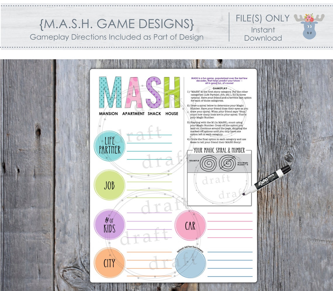 MASH Game Designs Popular Game for Decades Games - Etsy