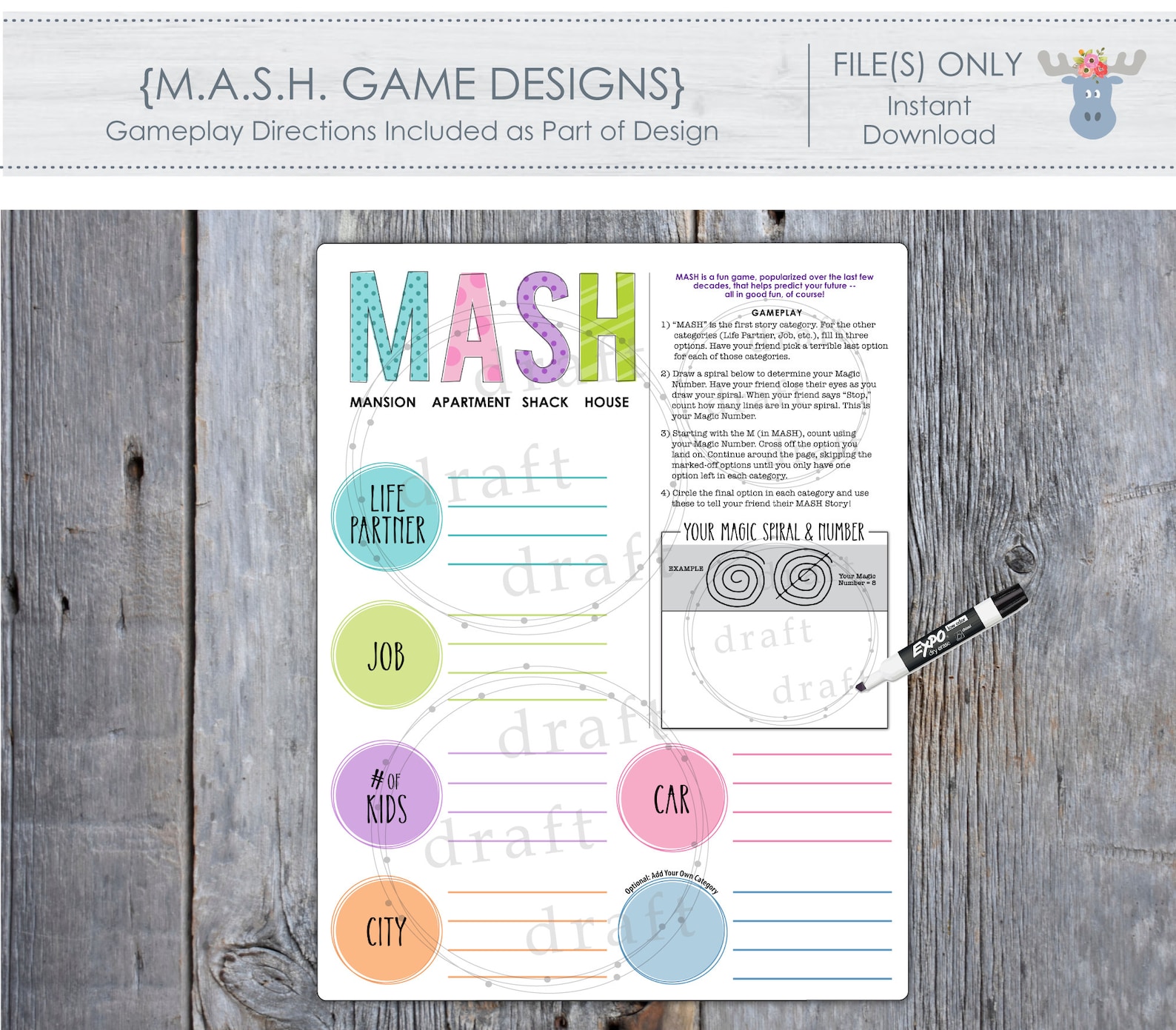 MASH Game Designs Popular Game for Decades Games - Etsy