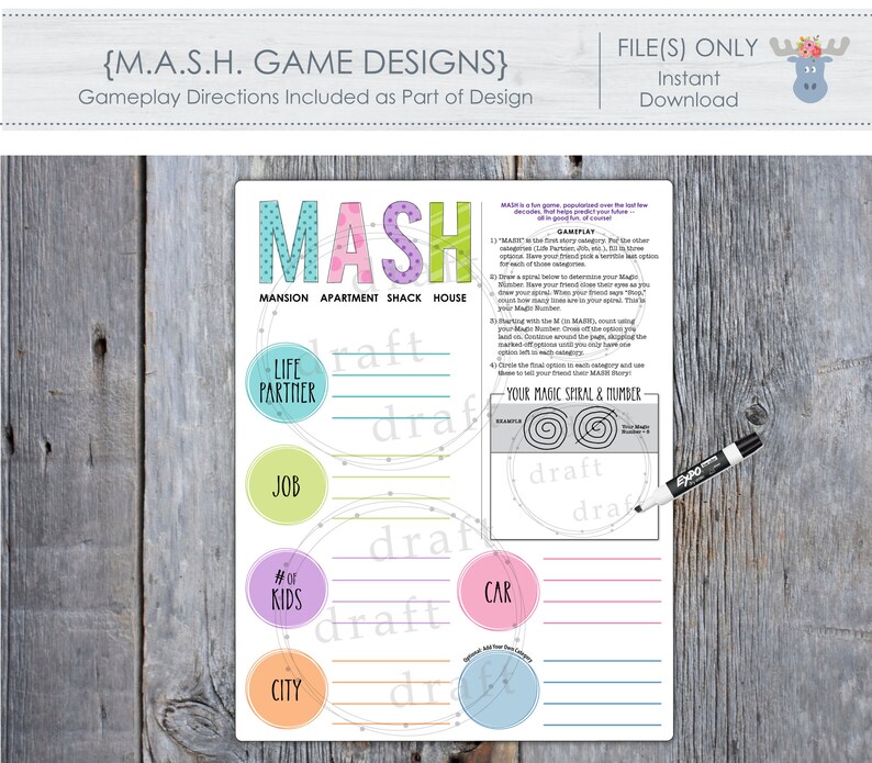 MASH Game Designs Popular Game for Decades Games - Etsy