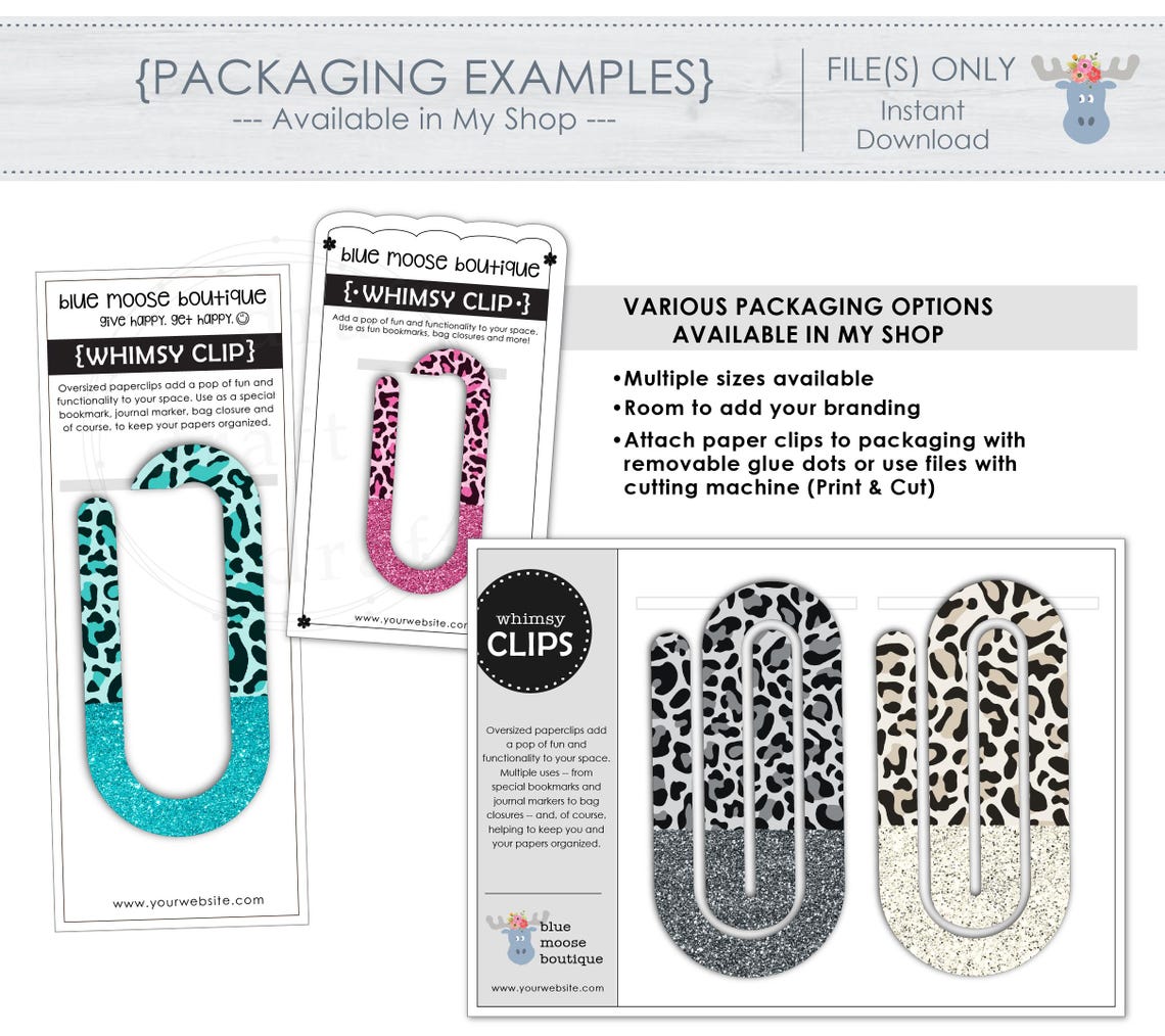 6 Big Paper Clip Design Bundle • Leopard & Glitter • Paperclip ...