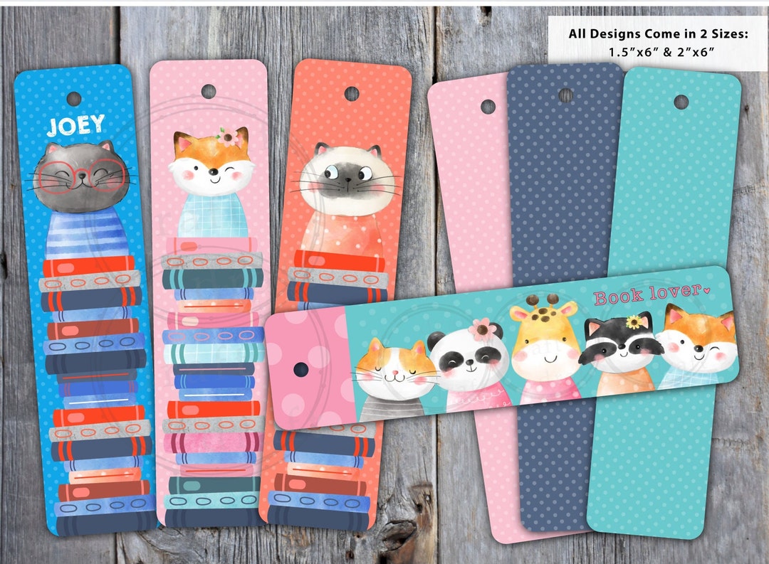 7 KIDS Bookmark Designs • Animals • Cat, Fox, Giraffe • Includes 2 ...