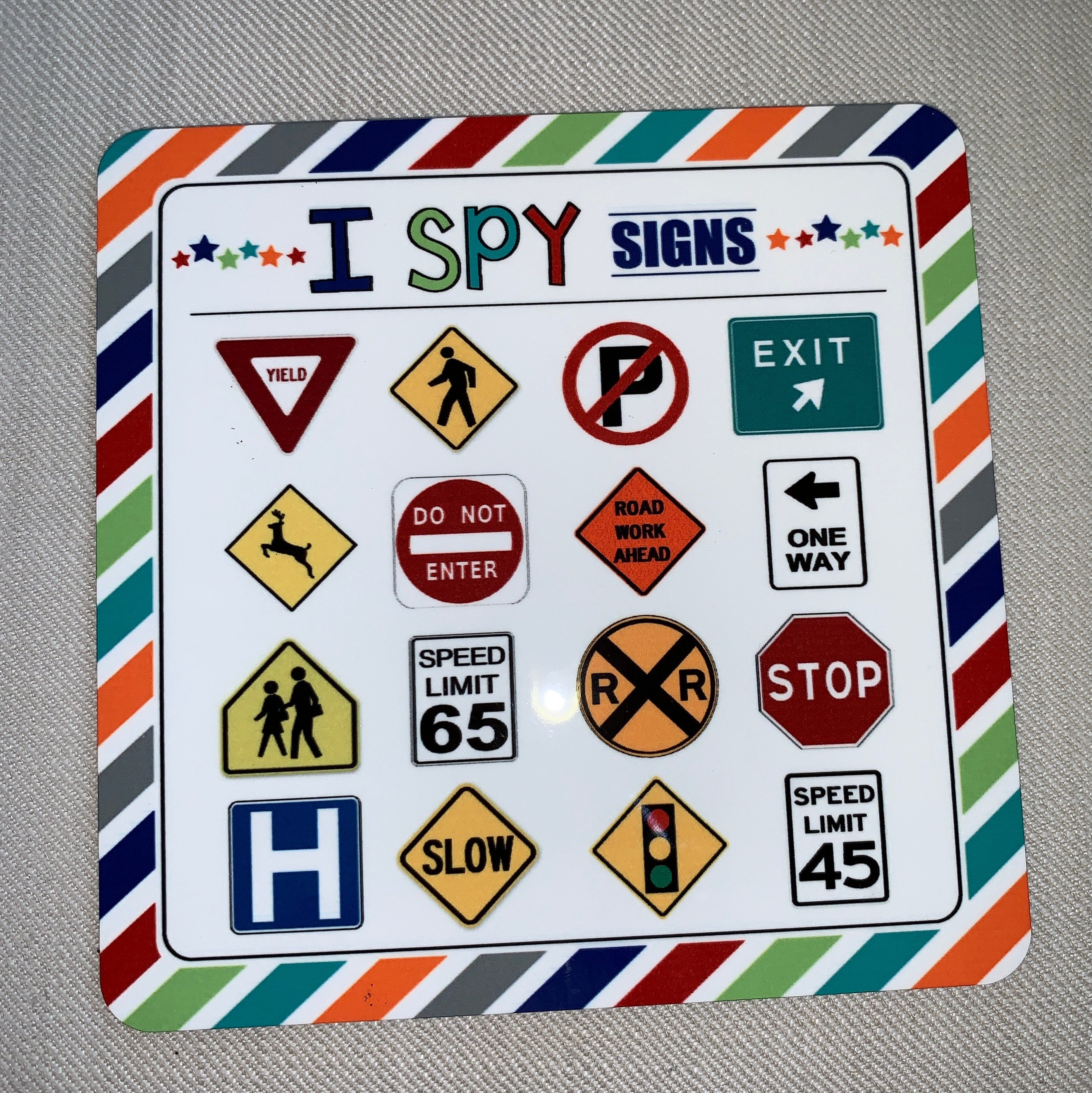 I SPY Signs Designs • Primary Colors • 6x6 Travel Board Design • Car ...