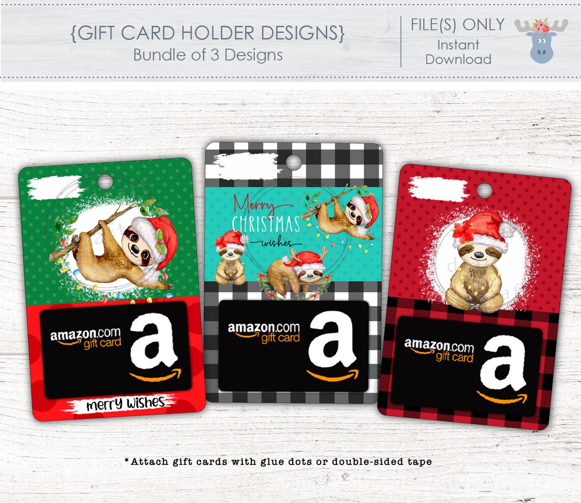 3 SLOTHS Christmas Holiday Gift Card Holder Designs • Buffalo Plaid ...
