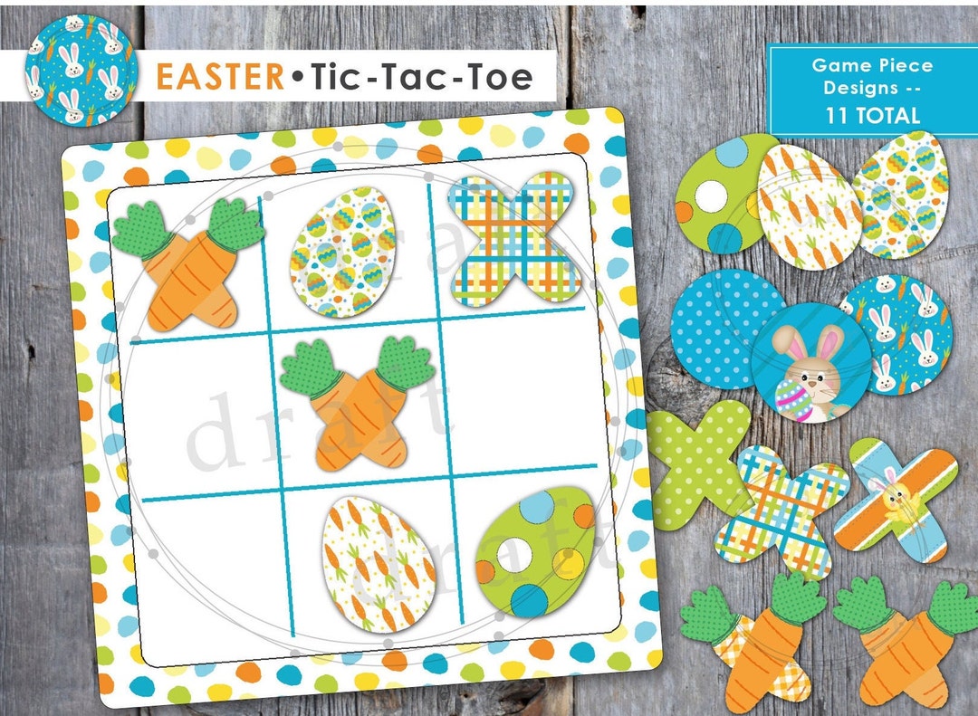 Easter Basket Tic Tac Toe Game Design X's, O's, Carrots and Eggs Board ...