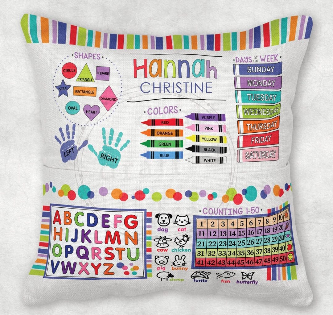 LEARNING • Book Pillow Design • 8"h Pocket • Pre-k • "whimsy" • Abcs ...