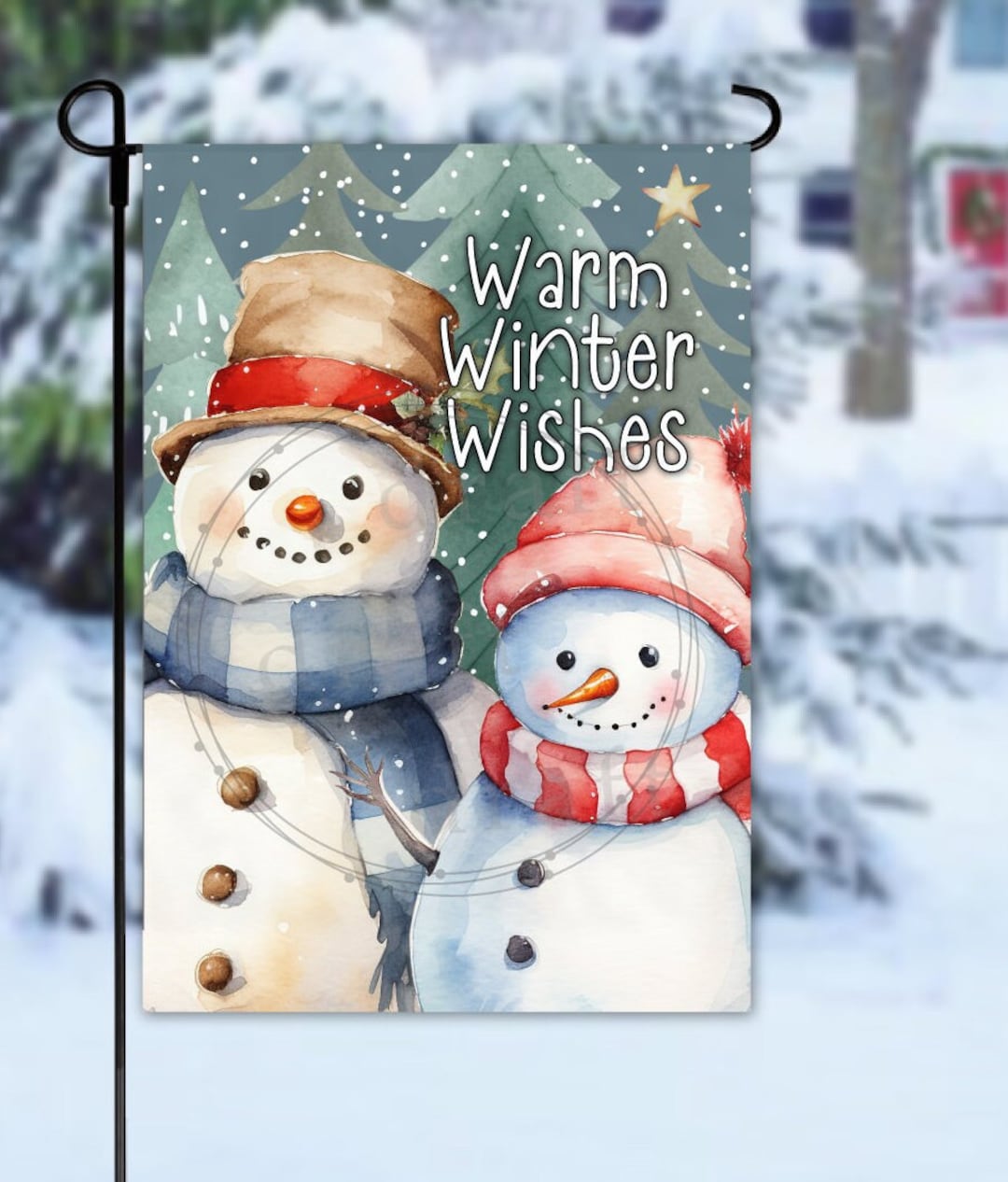 Snowman Winter Garden Flag Design • Watercolor • Digital Download ...