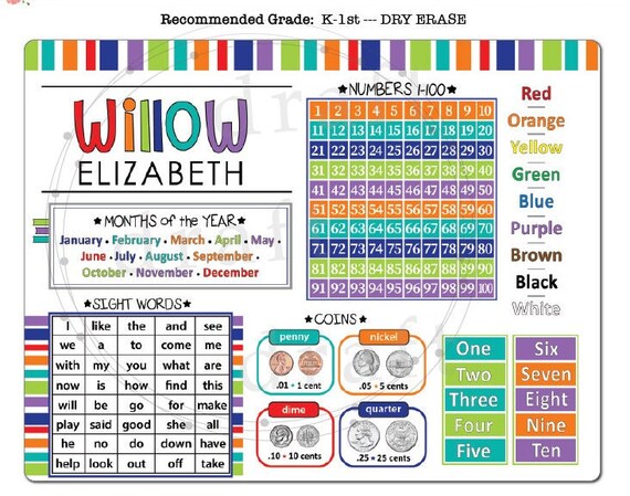 K-1 Grade LEARNING BOARD Kindergarten 1st Grade Dry | Etsy