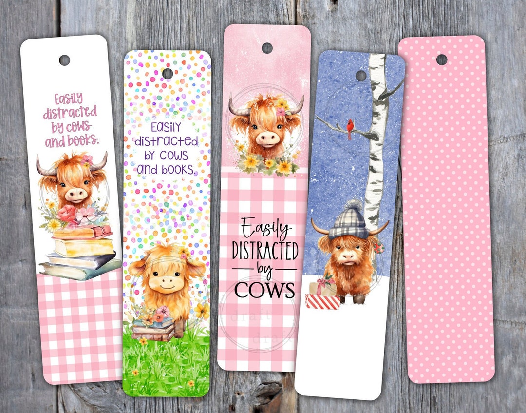 5 COW Bookmark Designs • Book Lover • Floral • Highland Cow • Includes ...