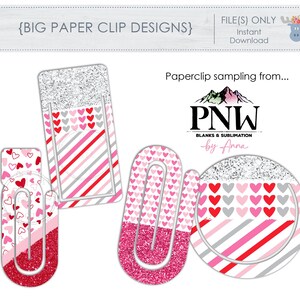 3 Big VALENTINE'S DAY Paper Clip Designs • Glitter • Jumbo • Paperclip ...