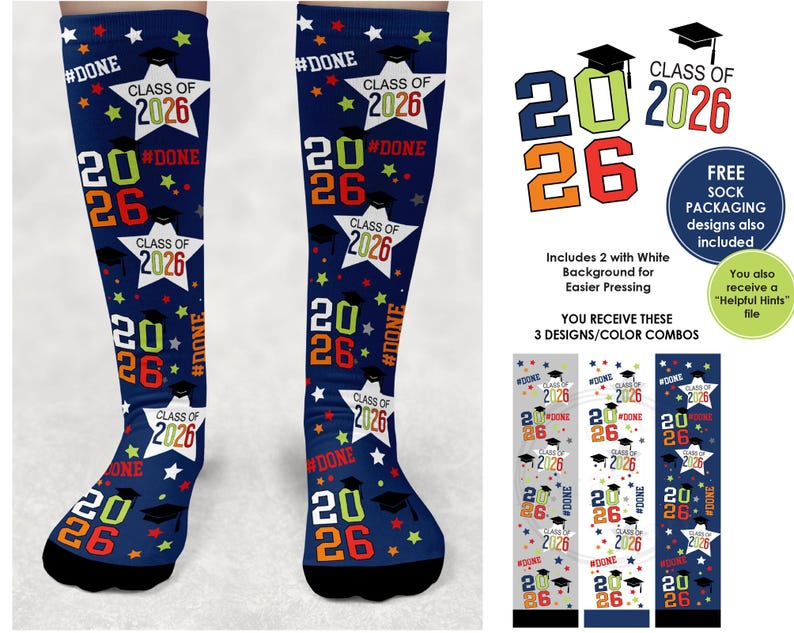 3 - 2026 GRADUATION SOCKS Designs • Primary Colors • #done • Fun ...