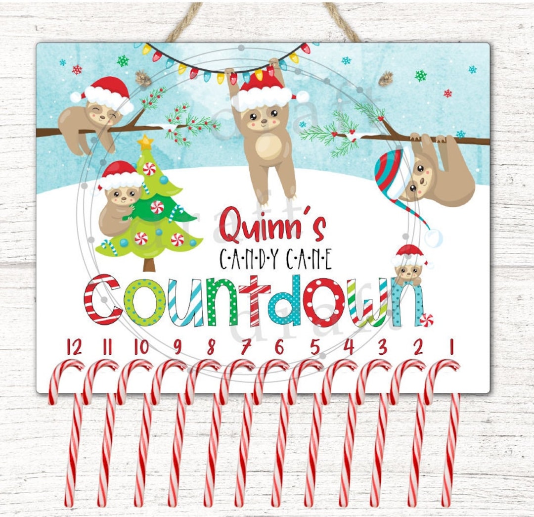 12-DAY Sloth CANDY CANE Countdown 8.5x11-friendly Christmas Designs ...