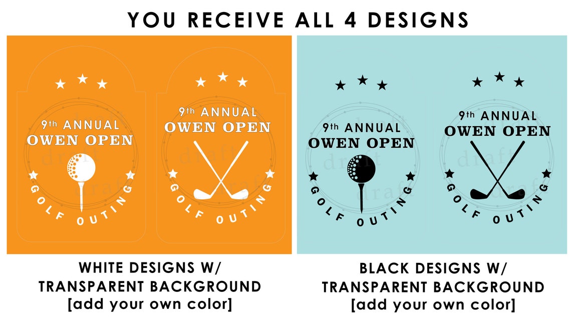 4 GOLF OUTING Bag Tag TRANSPARENT Designs ==> Ready to Personalize ...