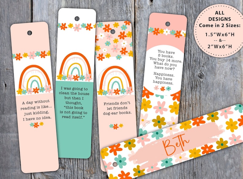 5 BOOK LOVER Bookmark Designs • Friends • Rainbow • Book Club Fun ...
