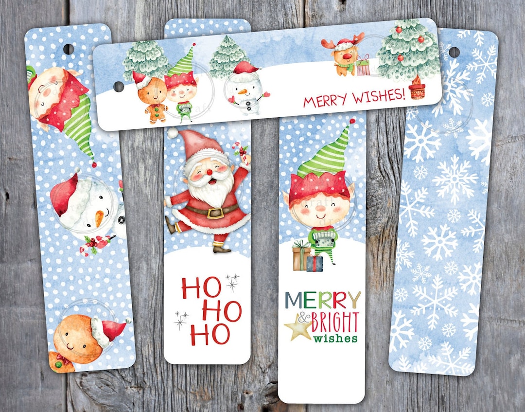 5 CHRISTMAS Bookmark Designs • Santa & Friends • Winter, Holidays • 2 ...