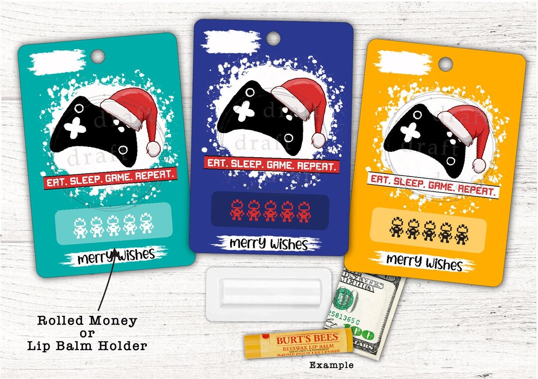 Bundle of 8 GAMER Gift Card Designs • Video Game Lover • Attach Rolled ...