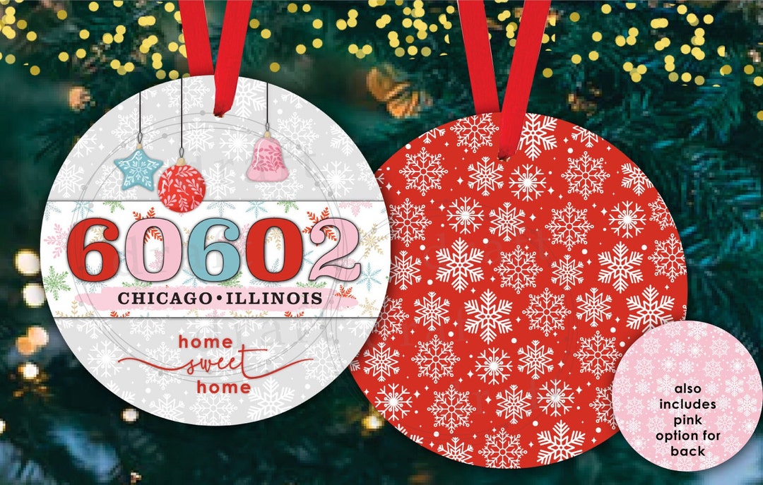 3 Round ZIP CODE Christmas Ornament Designs • Circle • Rustic • Pink ...