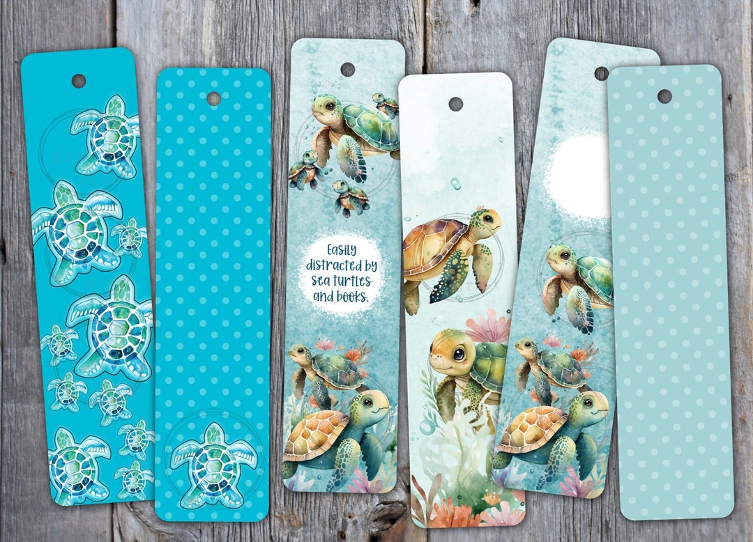 6 SEA TURTLE Bookmark Designs • Book Lover • Turtles • Sea • Includes 2 ...