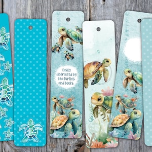 6 SEA TURTLE Bookmark Designs • Book Lover • Turtles • Sea • Includes 2 ...