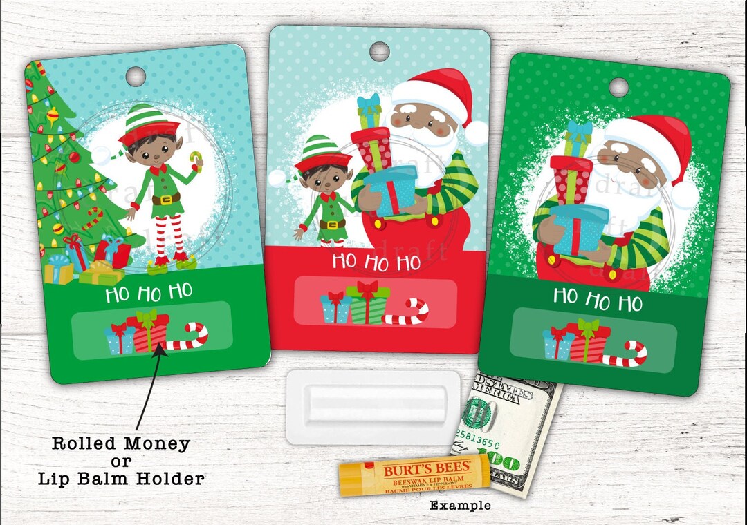 3 CHRISTMAS Santa Holiday Gift Card Designs Attach Rolled Money or Lip ...