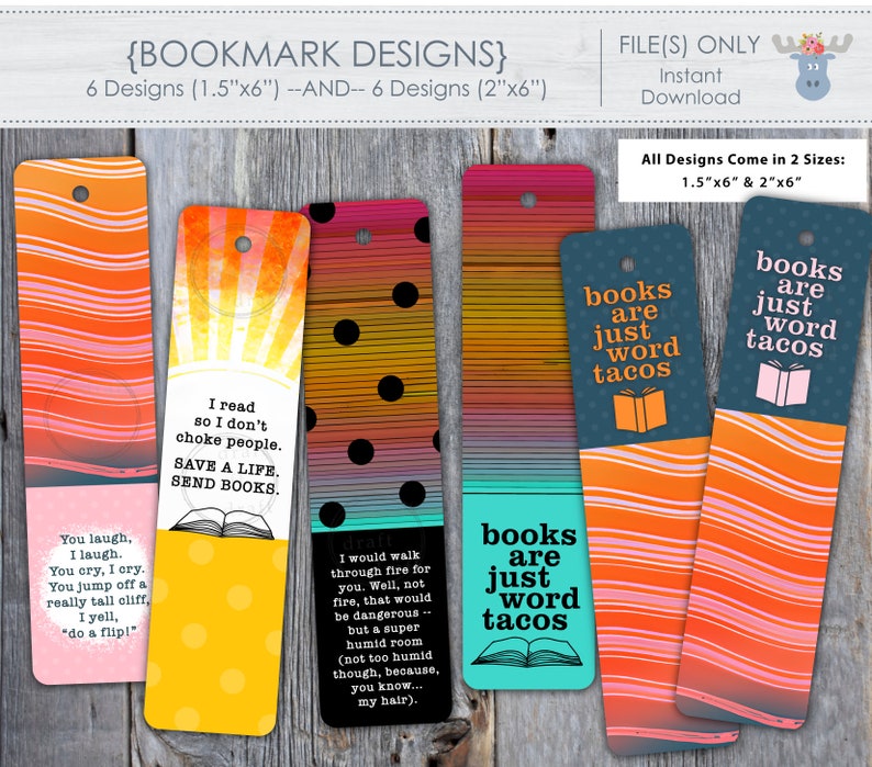 6 FUNNY Bookmark Designs • Friends • Assorted Snarky • Includes 2 Sizes ...