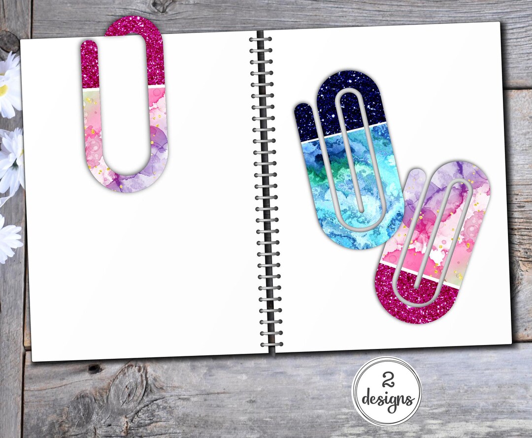 2 Big Paper Clip Designs • Marble Glitter • Paperclip • Large Bookmarks ...