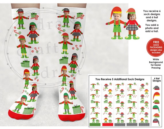 ELF Sock Designs Bundle Add a Face Christmas Elves | Etsy Australia
