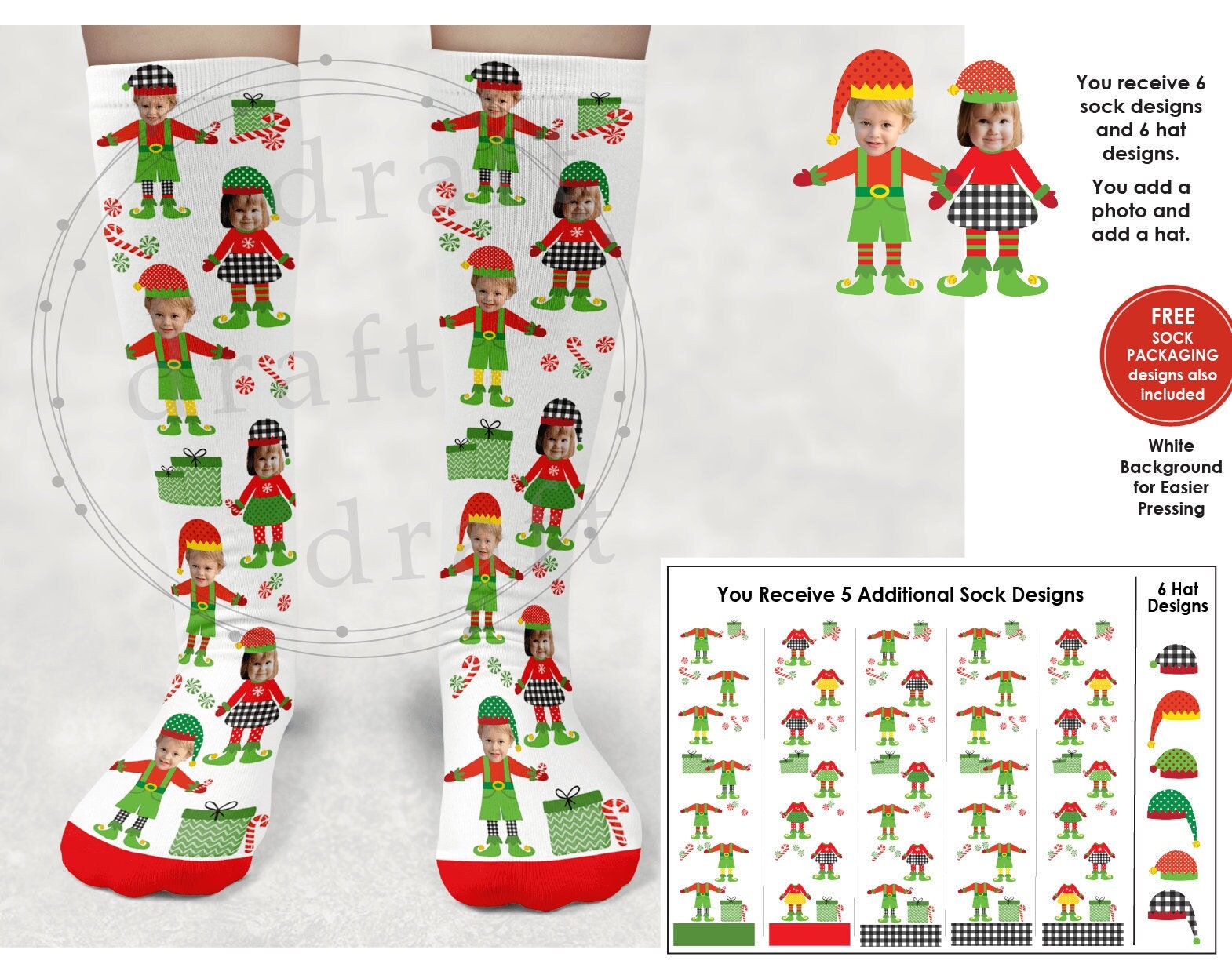 ELF Sock Designs Bundle • Add a Face • Christmas Elves • Sublimation ...