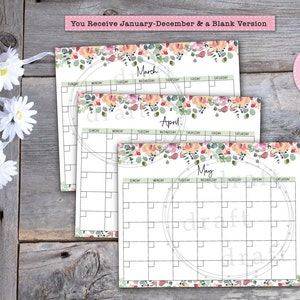 Monthly Calendar Designs ==> 13 Designs - Print on Paper or Dry Erase ...