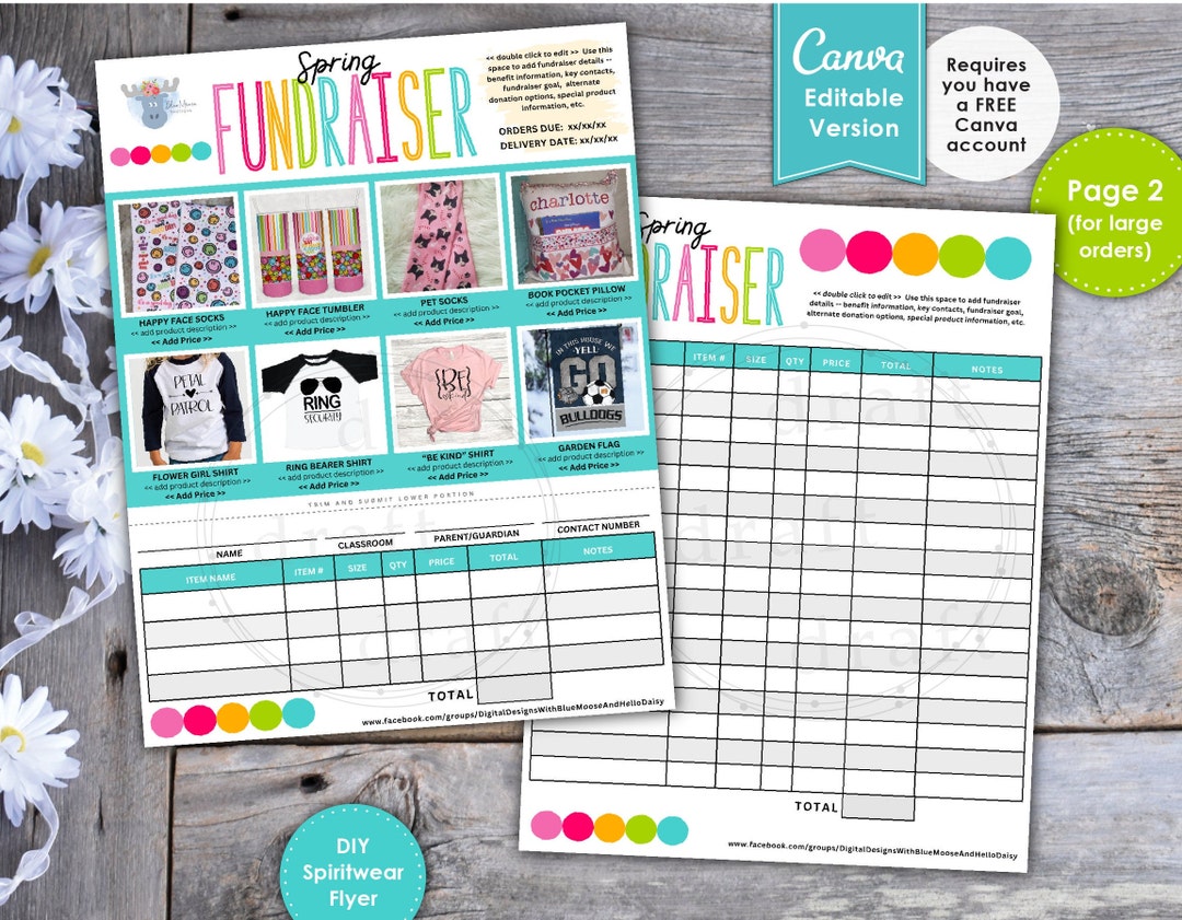 8 PRODUCT Fundraiser Form Bright Designs DIY 8-up 2 Page Canva-editable ...