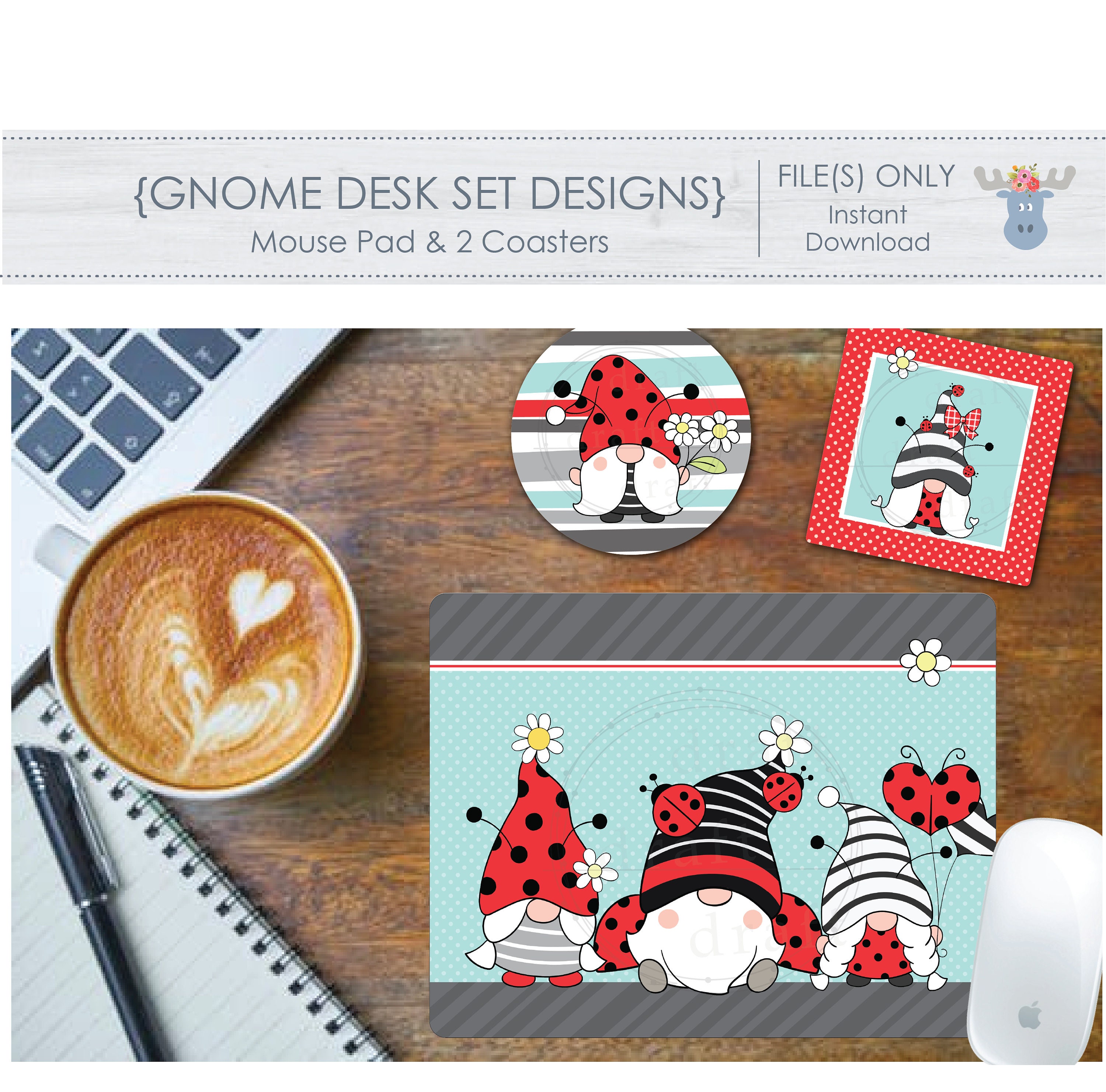 Ladybug GNOME Mousepad Desk Set Designs 3 Coordinating | Etsy