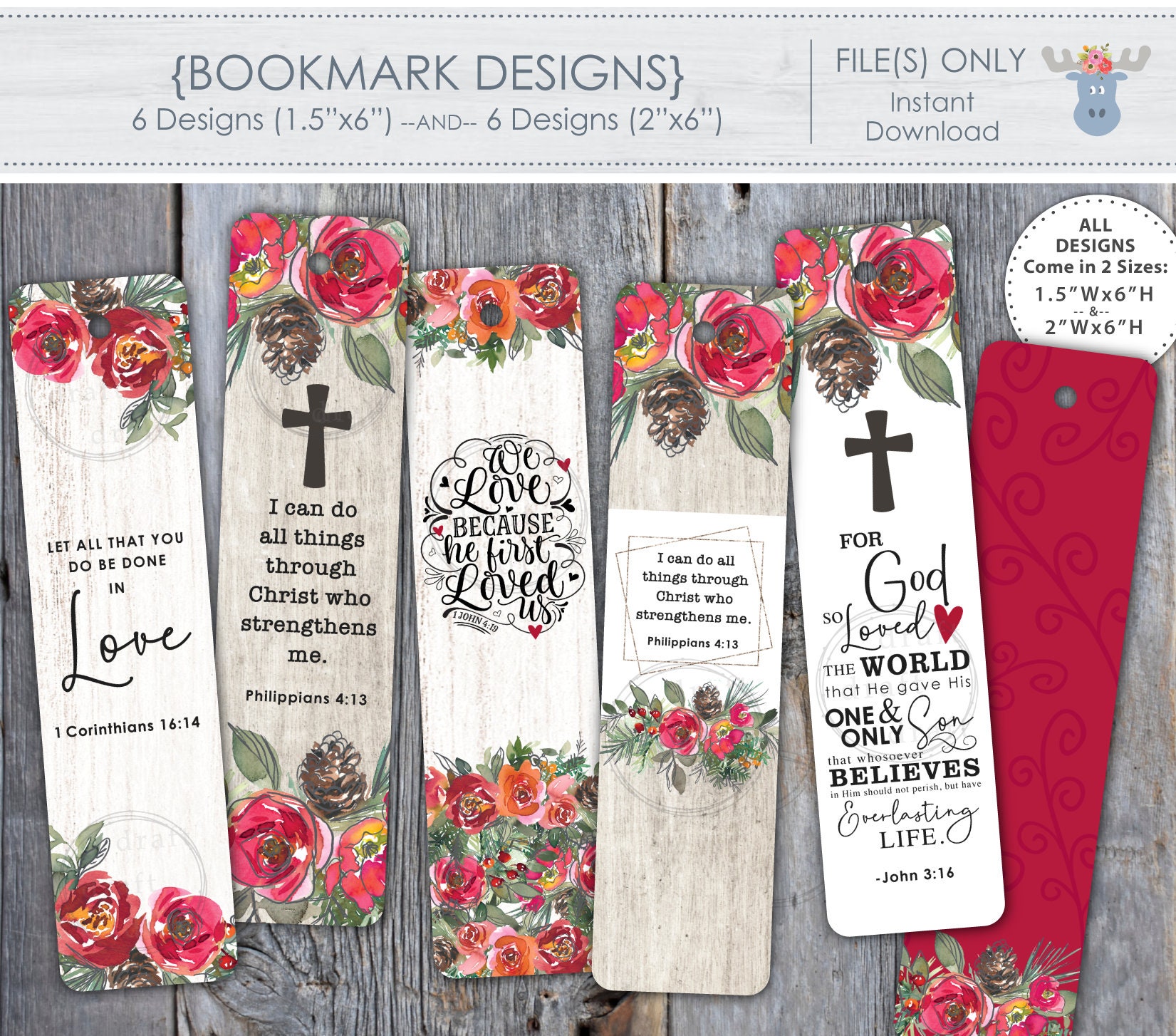 6 FAITH Bookmark Designs • Floral • Christian • Book Lover • Includes 2 ...