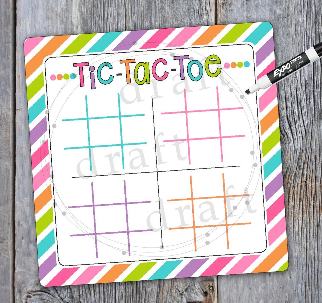 TIC TAC TOE Design • Whimsy Colors • Game • Square 6x6 Dry Erase Board ...